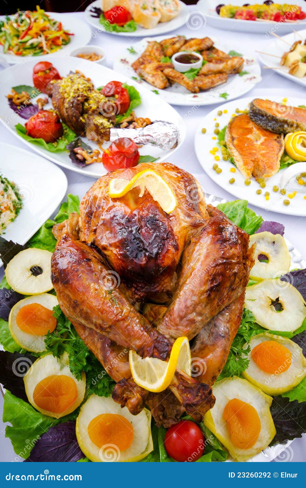 Table served with meals stock photo. Image of napkin - 23260292