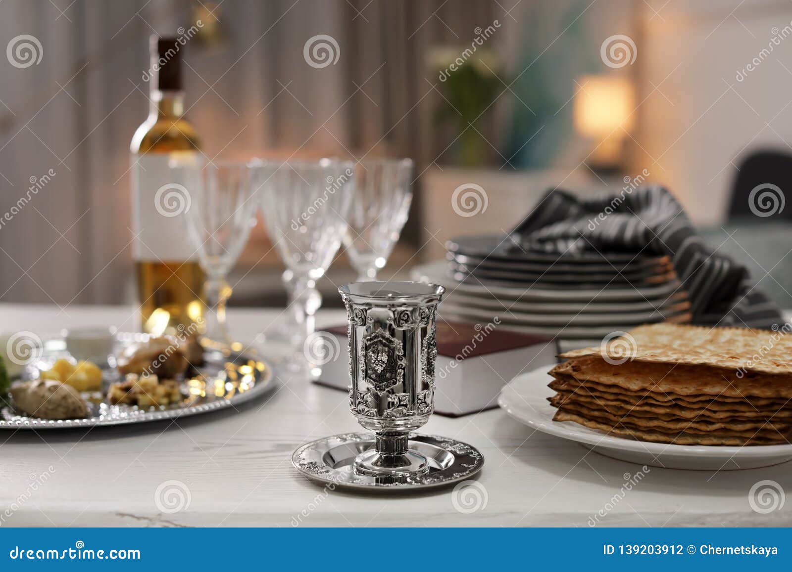 Table Served for Passover Pesach Stock Photo - Image of blurred, matzo ...