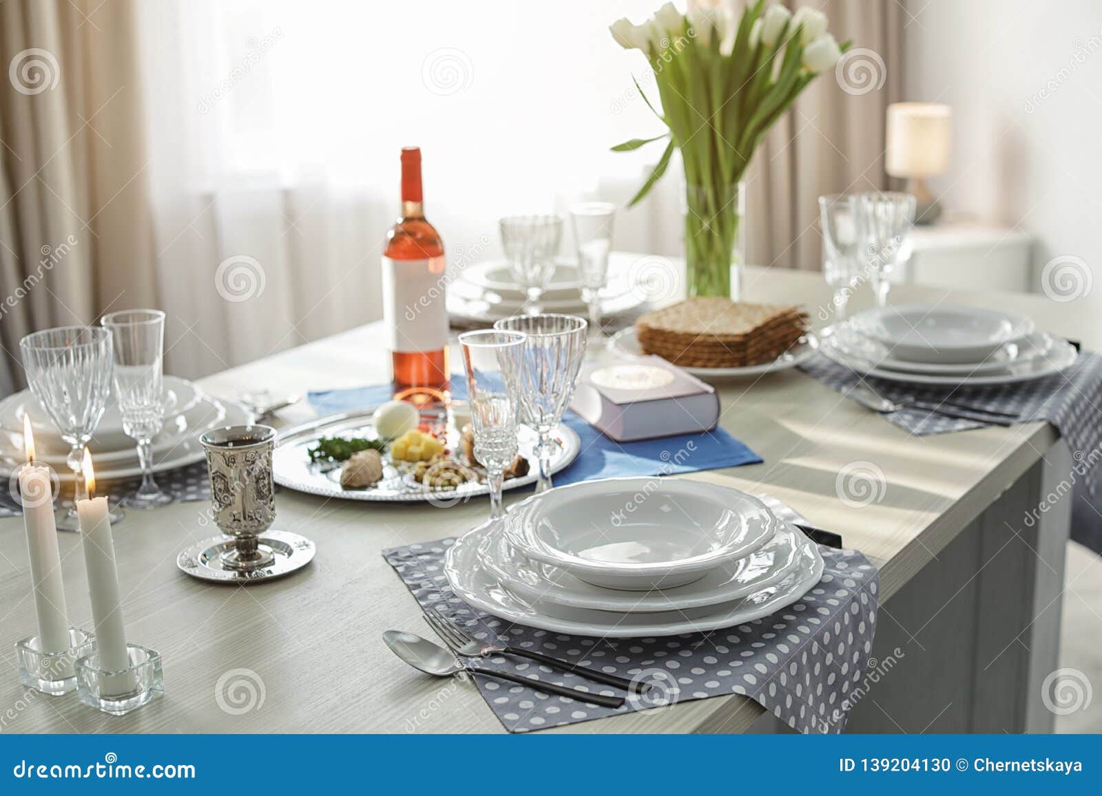 Table Served for Passover Pesach Stock Photo - Image of matzah ...