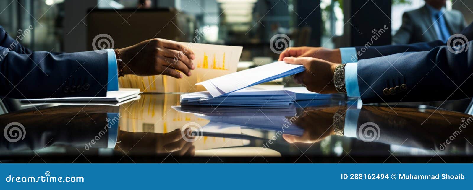 Table Serves As Hub for Businesspeople Sharing Documents, Promoting ...