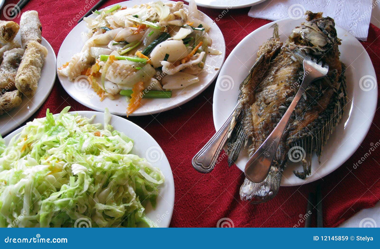Table Set with Asian Food stock image. Image of cabbage - 12145859