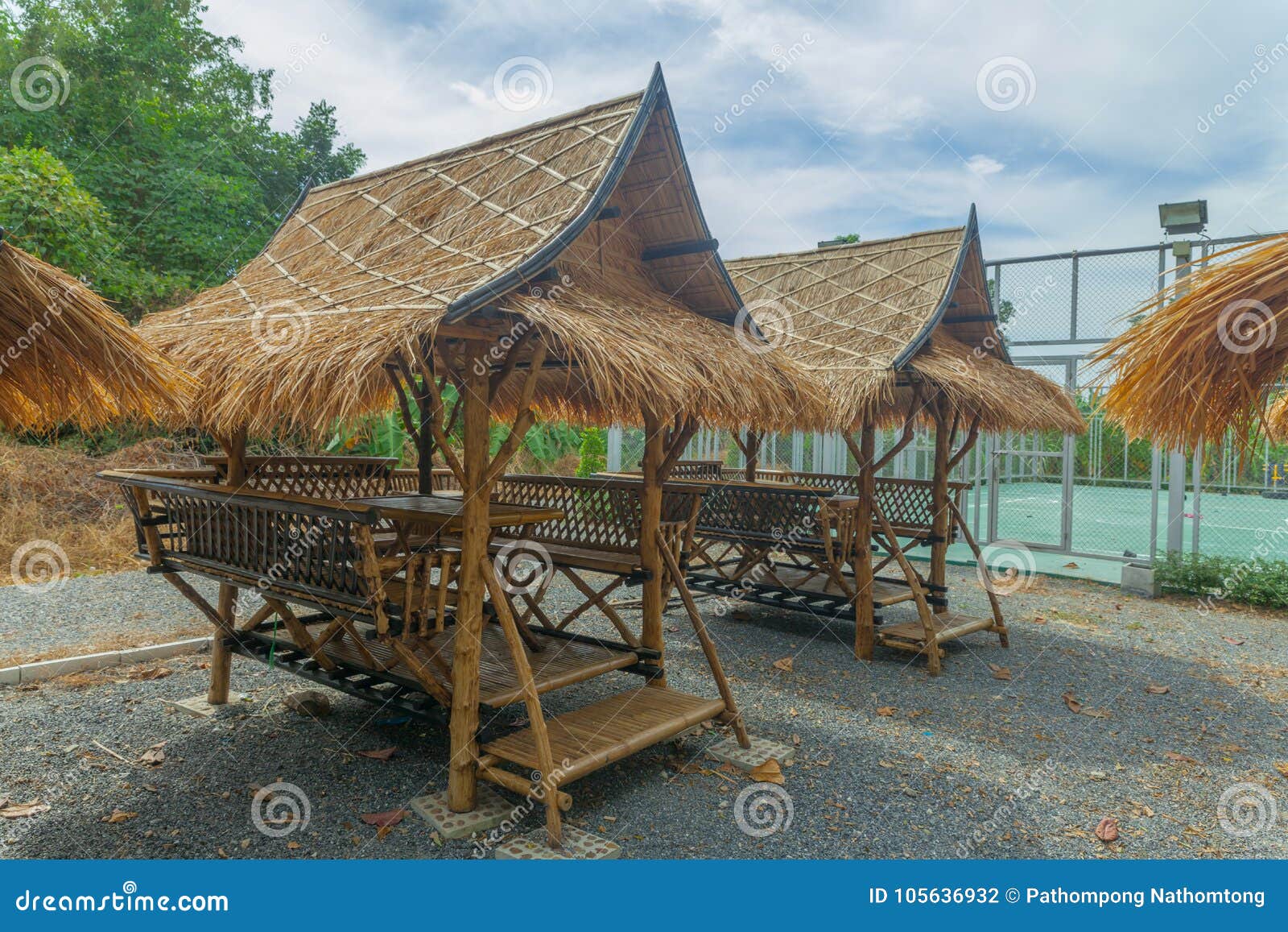 Table set in bamboo hut stock photo. Image of resort - 105636932
