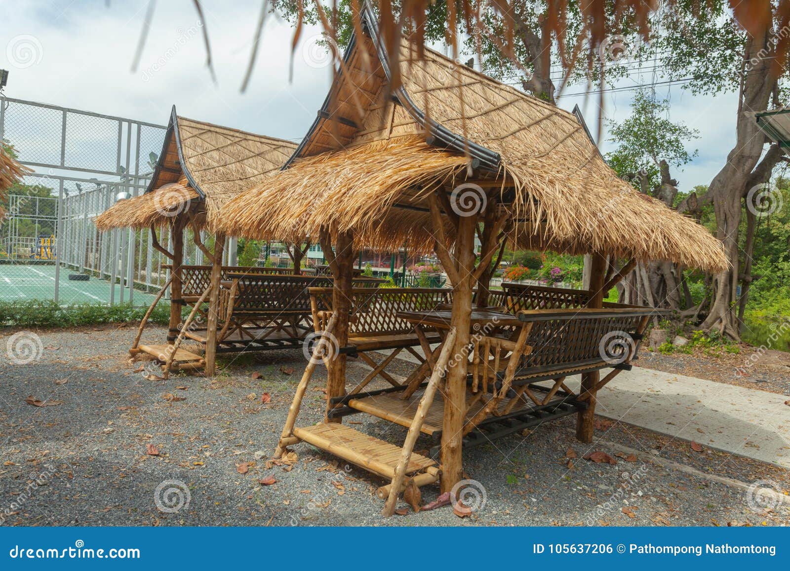 Table set in bamboo hut stock photo. Image of roof, interior - 105637206