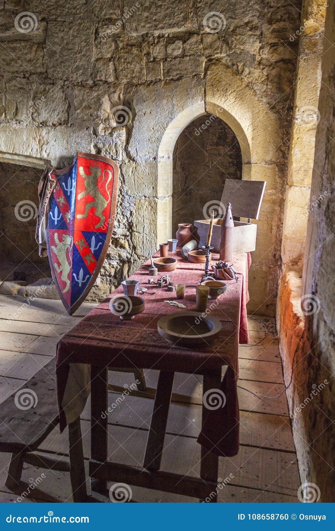 A Table Set in Bodiam Castle Stock Photo - Image of table, inside ...