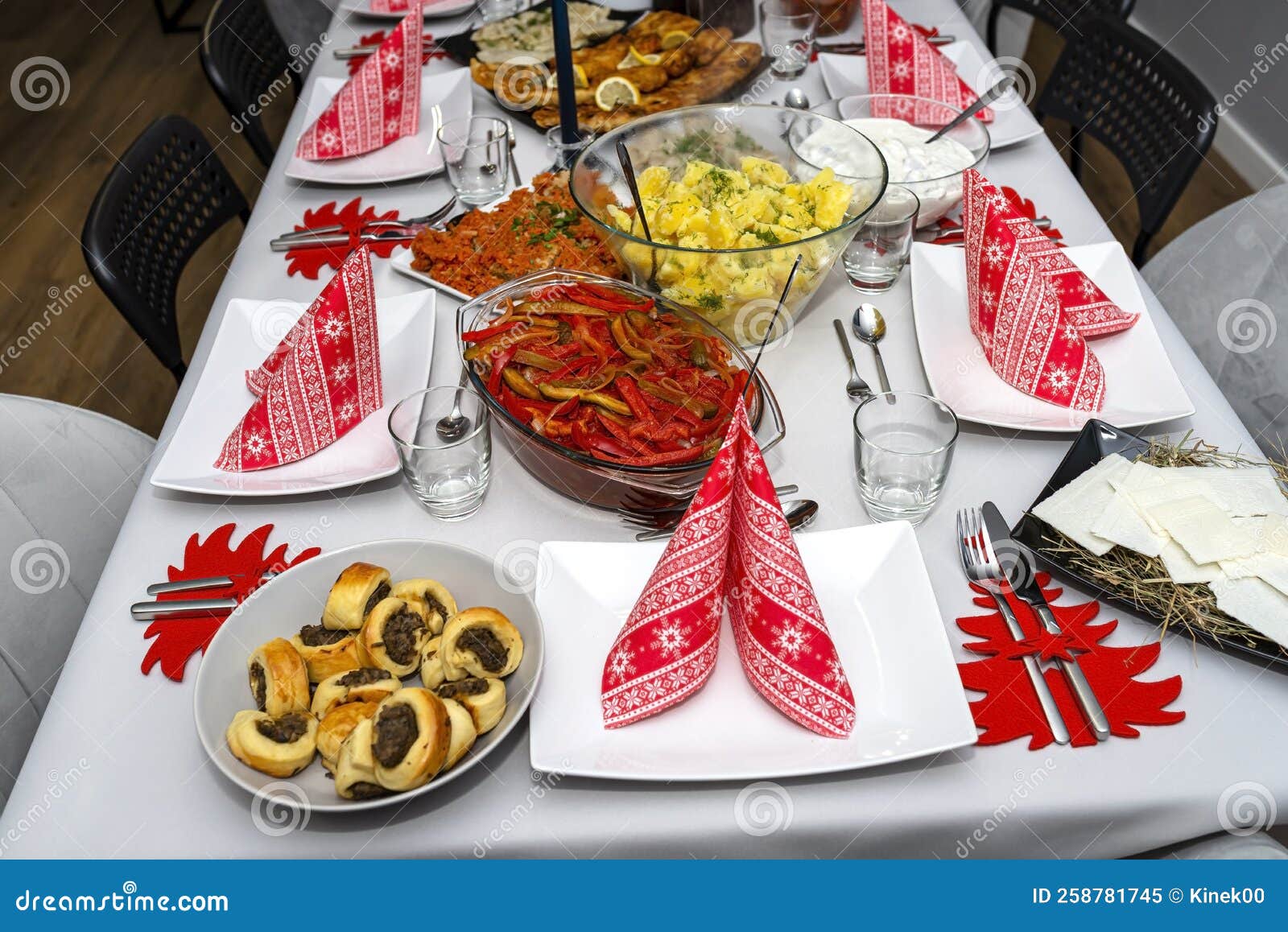 A Table Set before Christmas Dinner with Many Traditional Polish Dishes ...