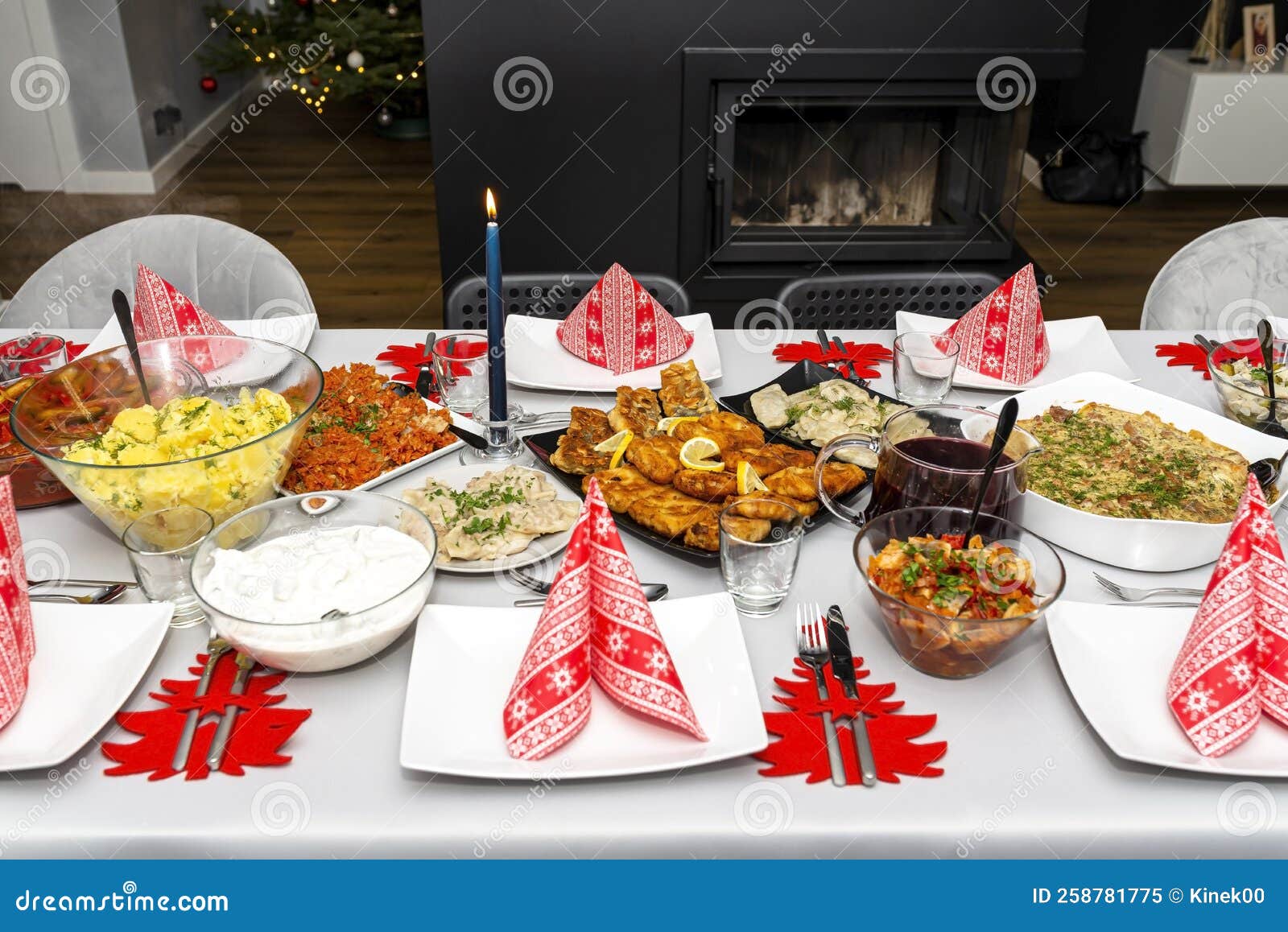 A Table Set before Christmas Dinner with Many Traditional Polish Dishes ...
