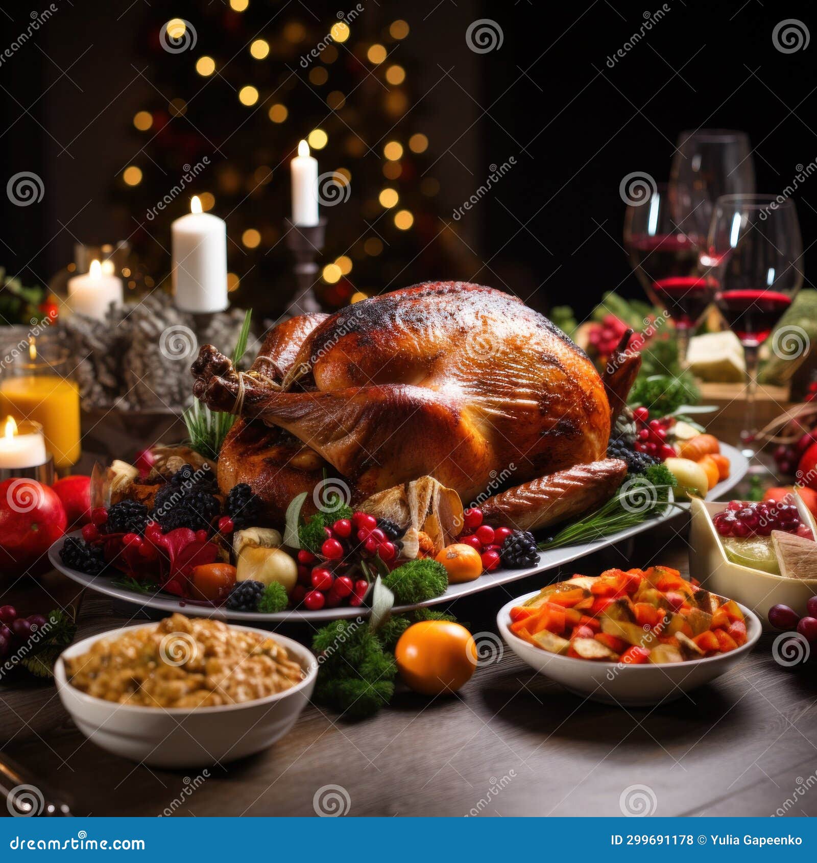 A Table Set for a Christmas Feast with All the Trimmings is Captured ...