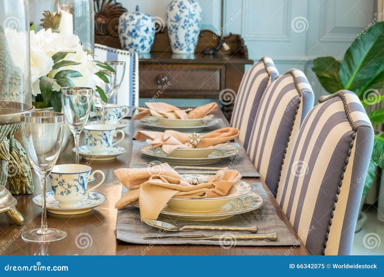 Table Set in Classic Style Dining Room Stock Image - Image of cutlery ...