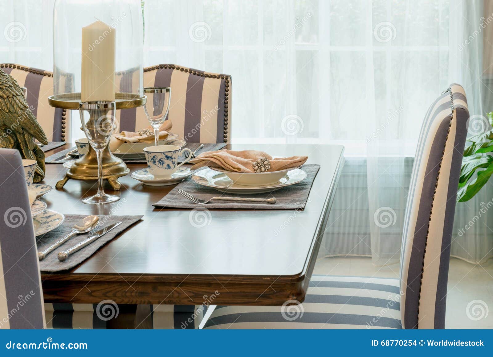 Table Set in Classic Style Dining Room Stock Photo - Image of home ...