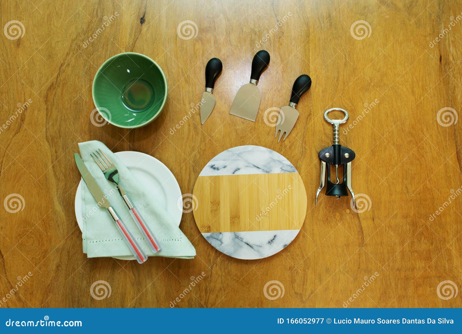 Table Set with Crockery and Kitchen Elements Stock Image - Image of ...