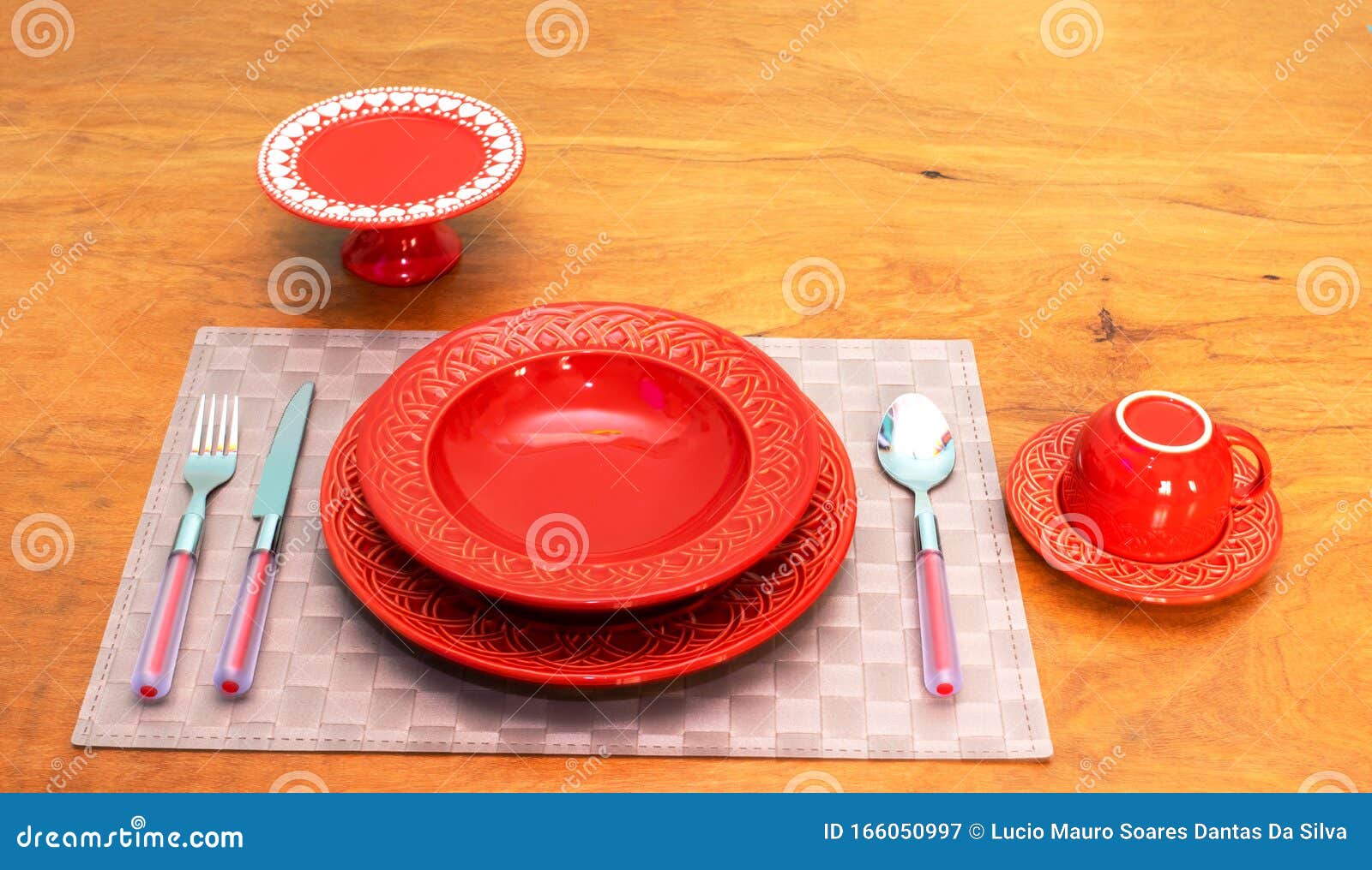 Table Set with Crockery and Kitchen Elements Stock Image - Image of ...