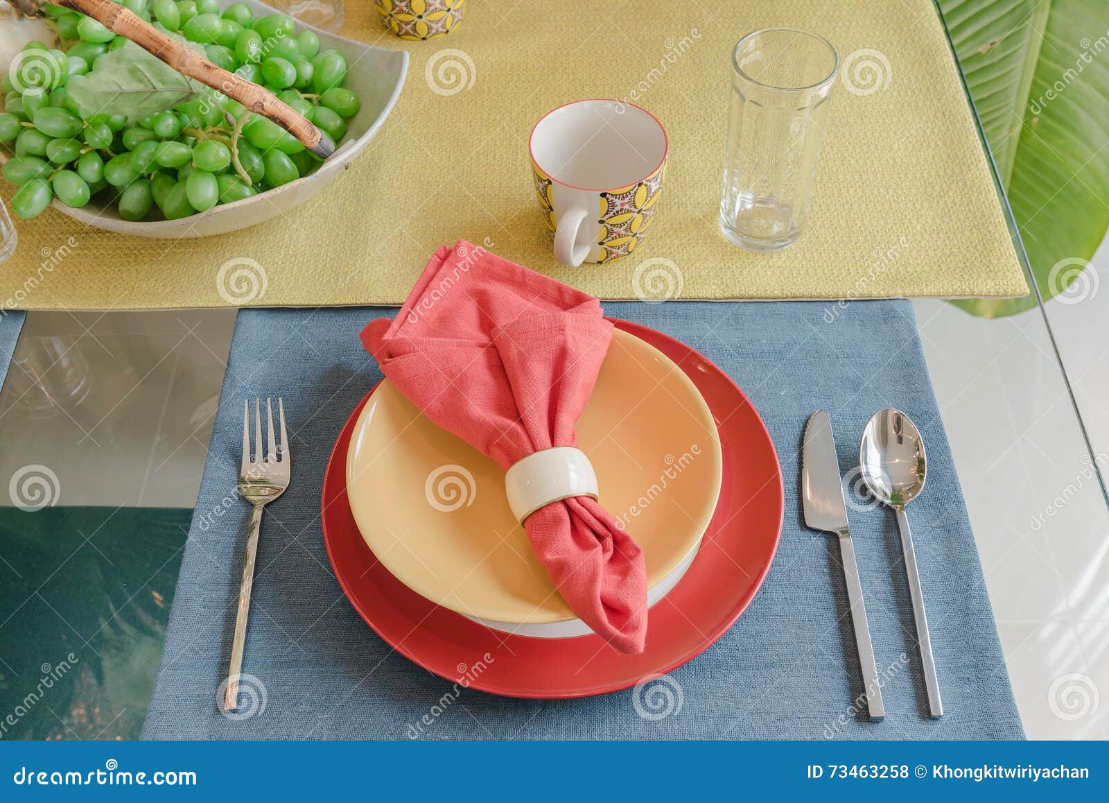 Table Set on Dining Table in Colorful Dining Room Stock Photo - Image ...