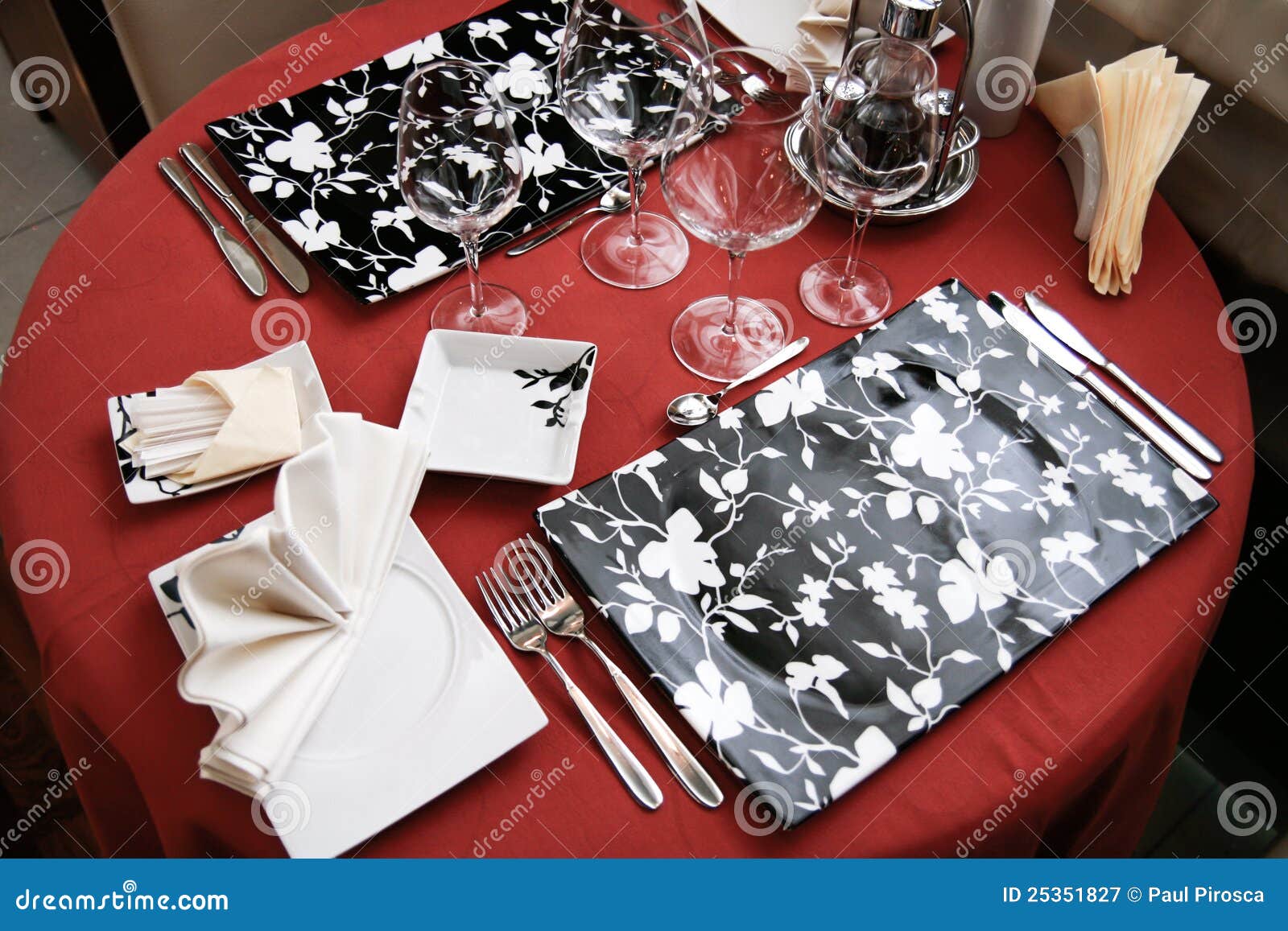 Table Set for Dinner in Modern Restaurant Stock Image - Image of napkin ...