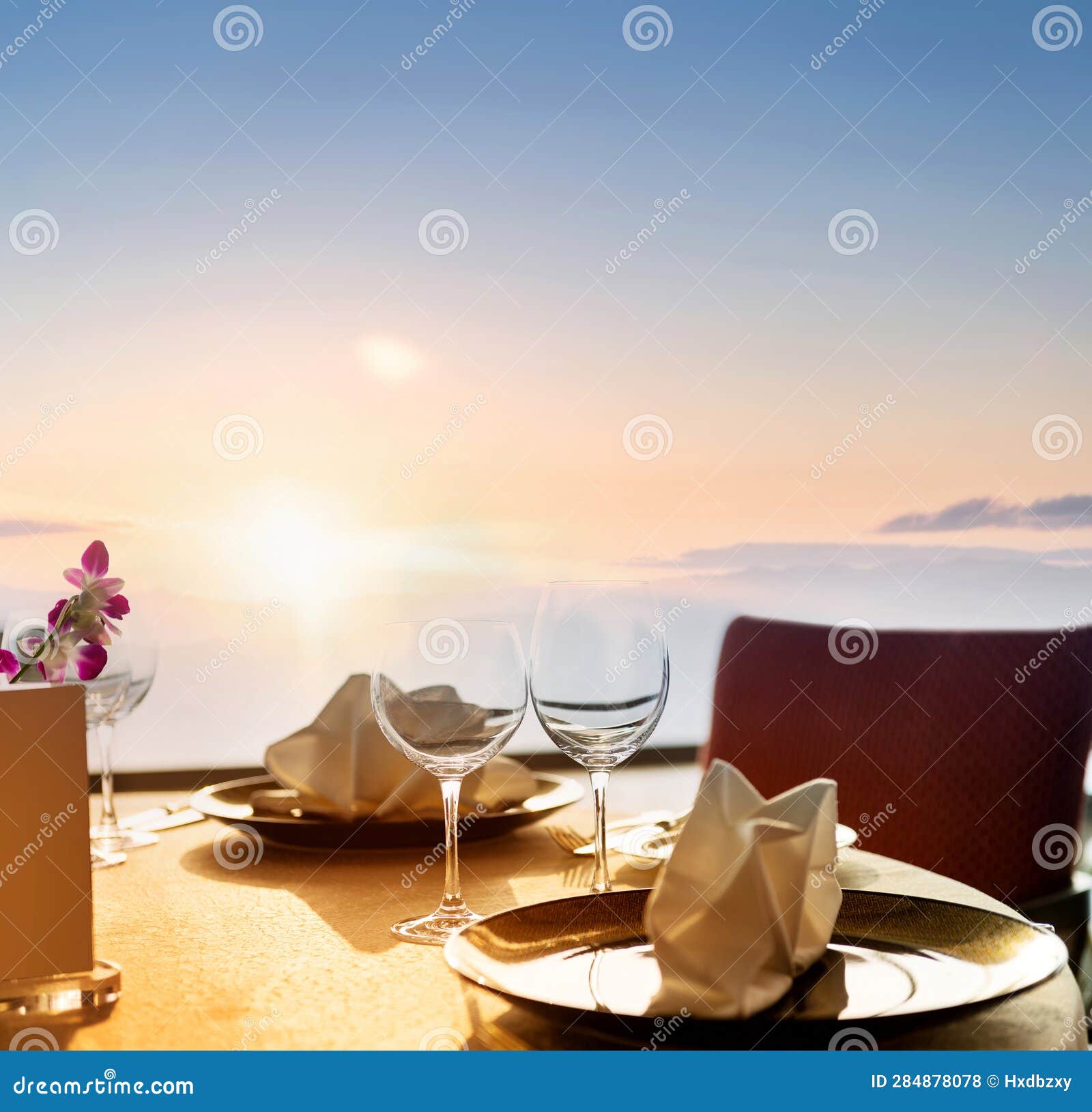 Table set for dinner stock photo. Image of elegant, drinks - 284878078