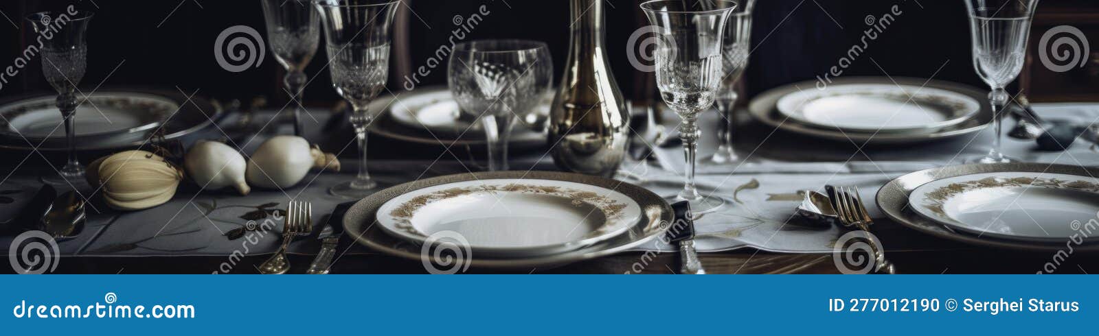 A Table Set For A Formal Dinner With Champagne Flutes. AI Generative ...