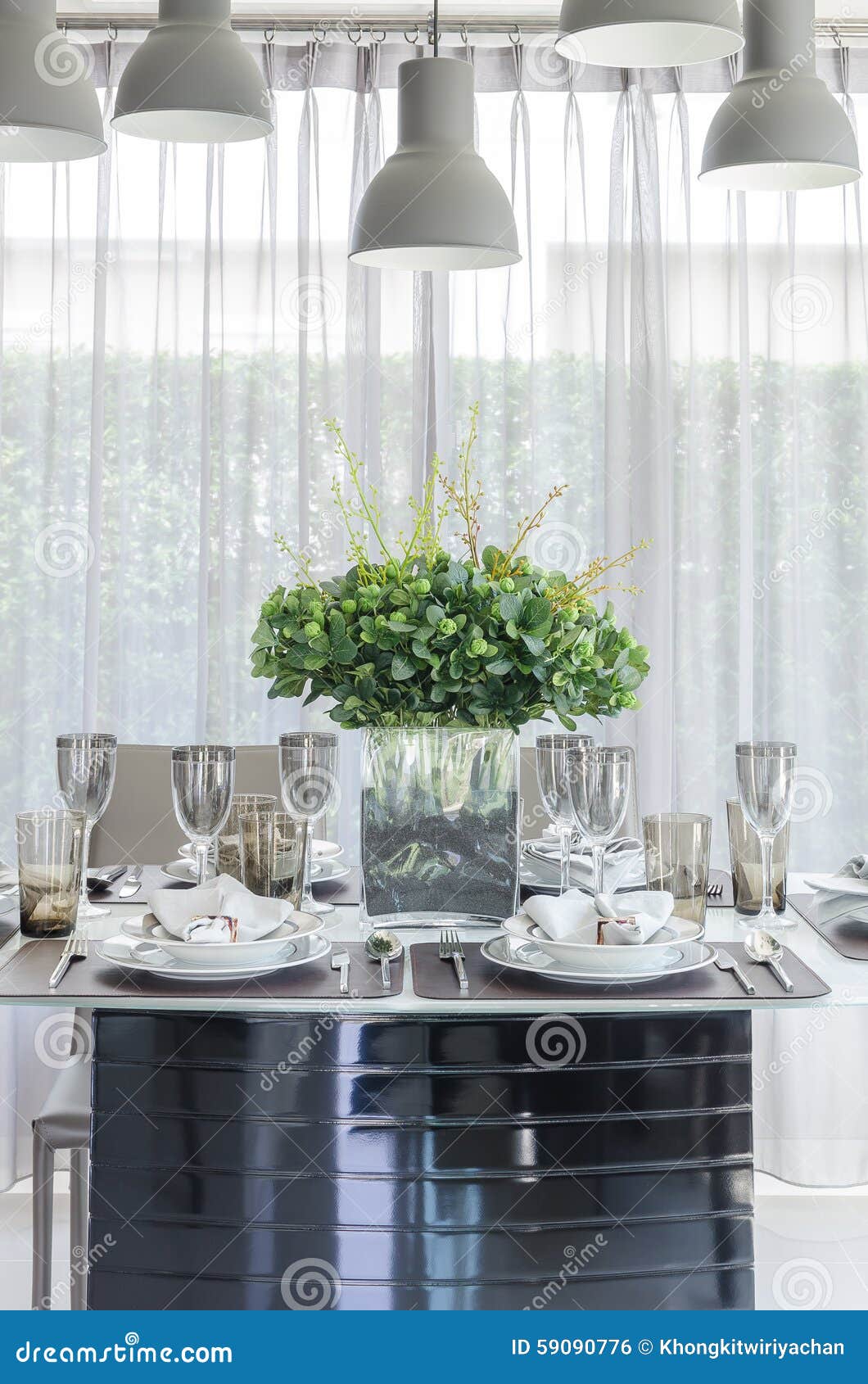 Table Set with Glass Vase of Flower Stock Photo - Image of tableware ...