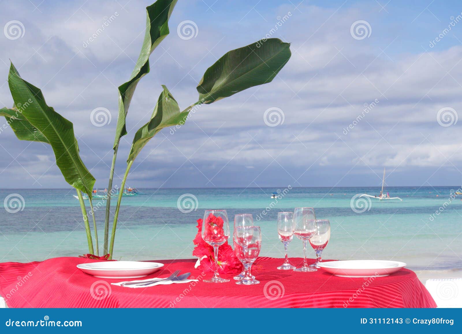 Table Set for Meal on Beach Stock Image - Image of arranging, buffet ...