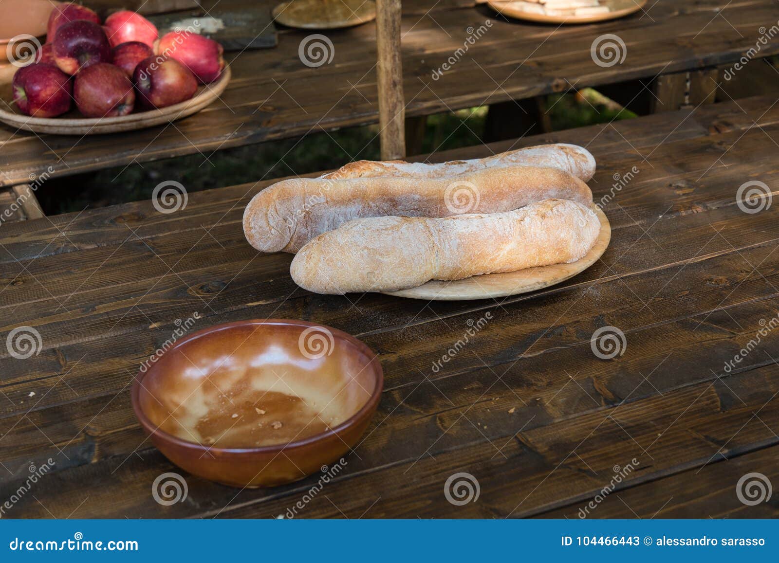 Table Set with Middle Ages Food and Supplies Stock Image - Image of ...