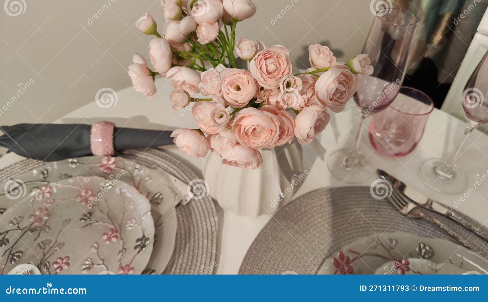 Table Set in Modern Dining Room, Top View Stock Image - Image of wooden ...