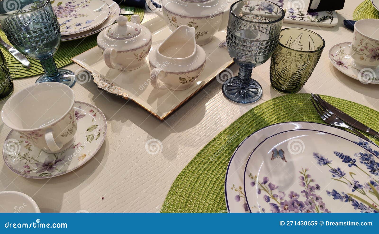 Table Set in Modern Dining Room, Top View Stock Image - Image of wooden ...