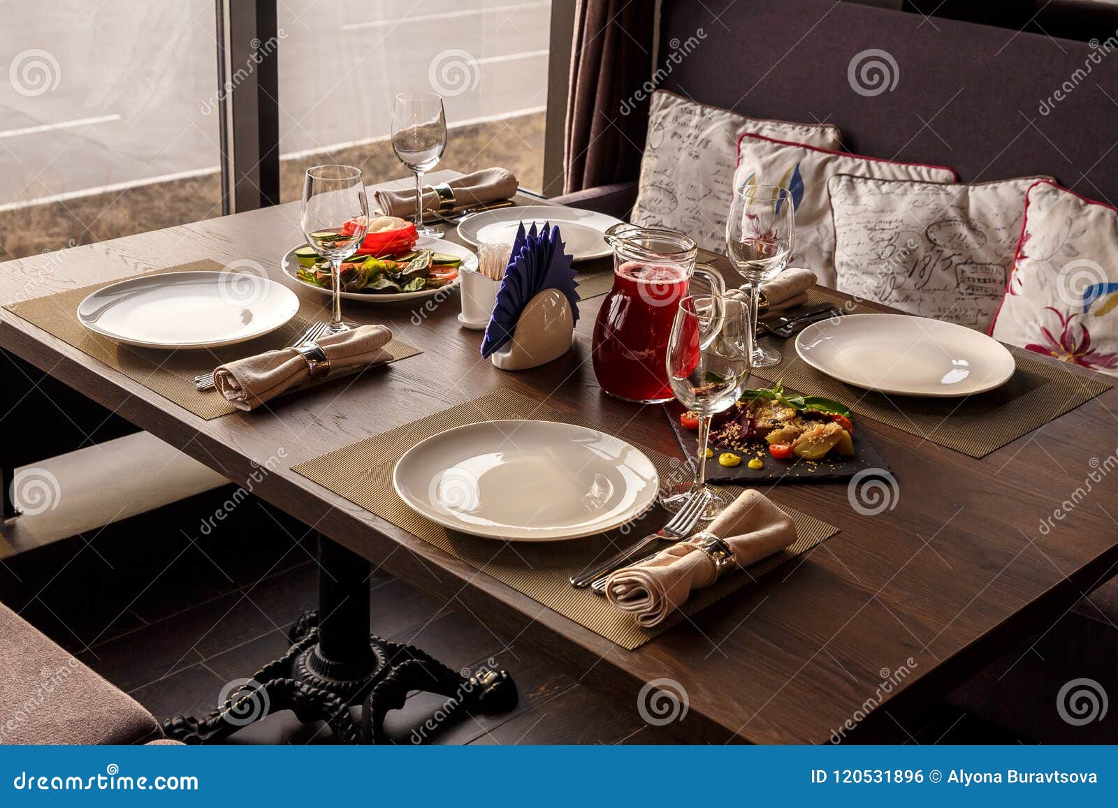 Table Set in the Restaurant Near the Window Stock Photo - Image of ...