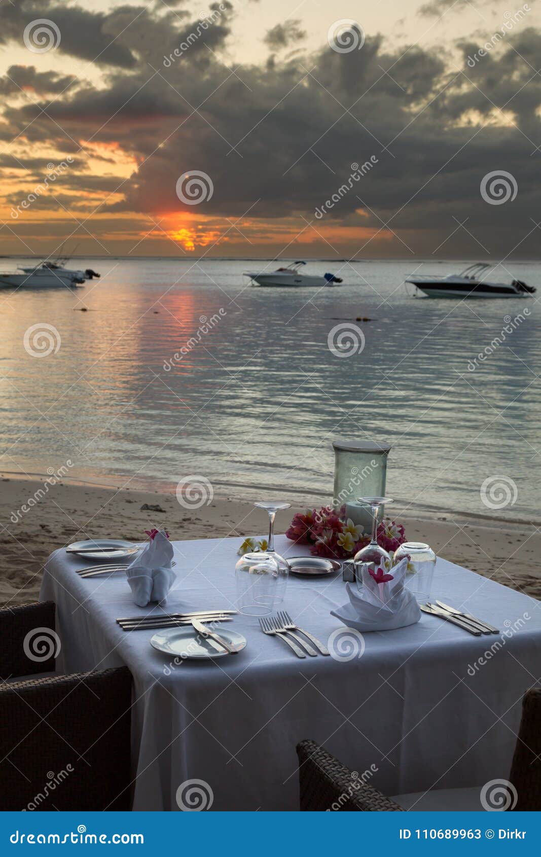 Dinner at the beach stock image. Image of palm, boat - 110689963
