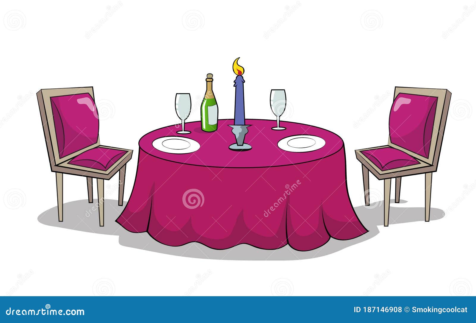 Table Set for Romantic Dinner Stock Illustration - Illustration of date ...