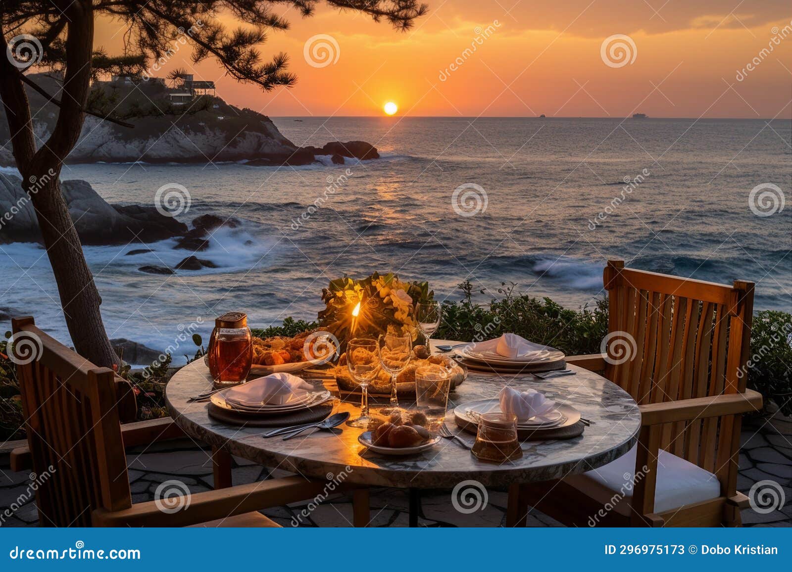 Table set on a sea beach stock illustration. Illustration of eatery ...