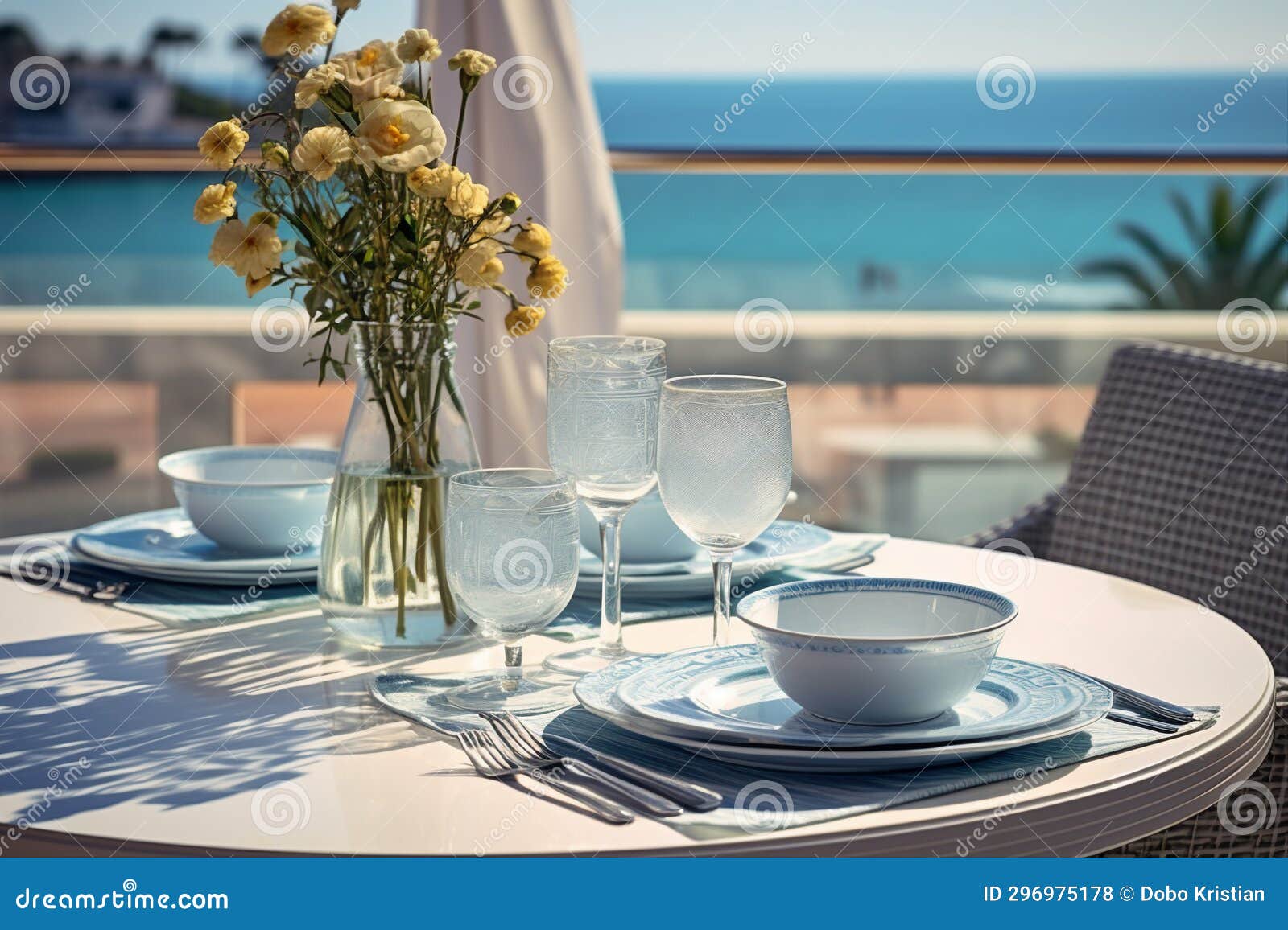 Table set on a sea beach stock illustration. Illustration of eatery ...