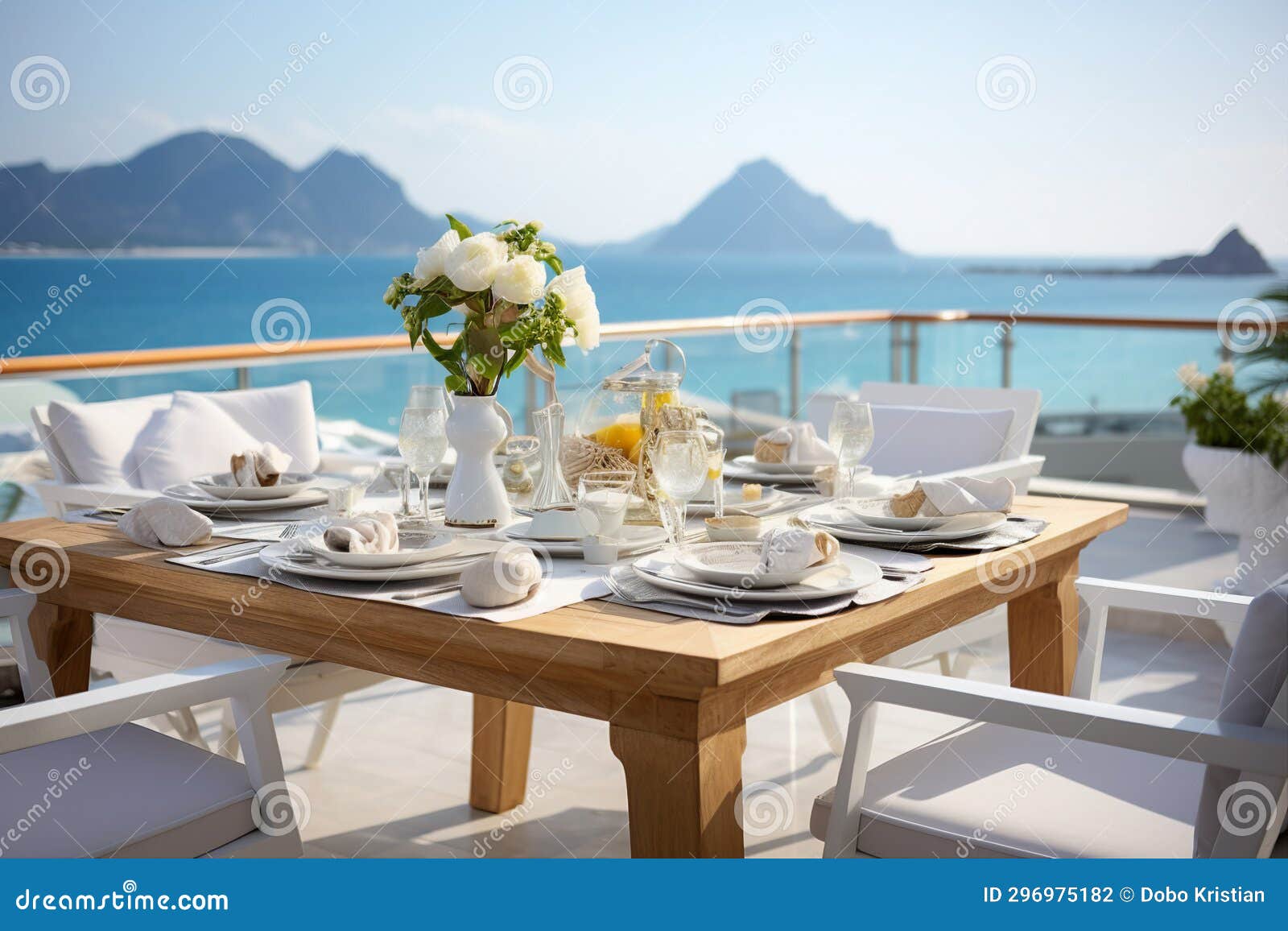 Table set on a sea beach stock illustration. Illustration of food ...