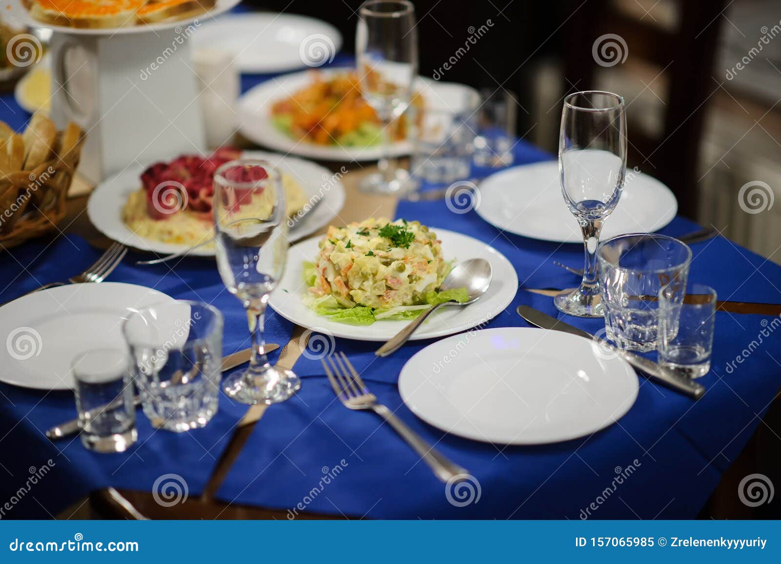 Table Set Service with Silverware and Glass Stemware at Restaurant ...