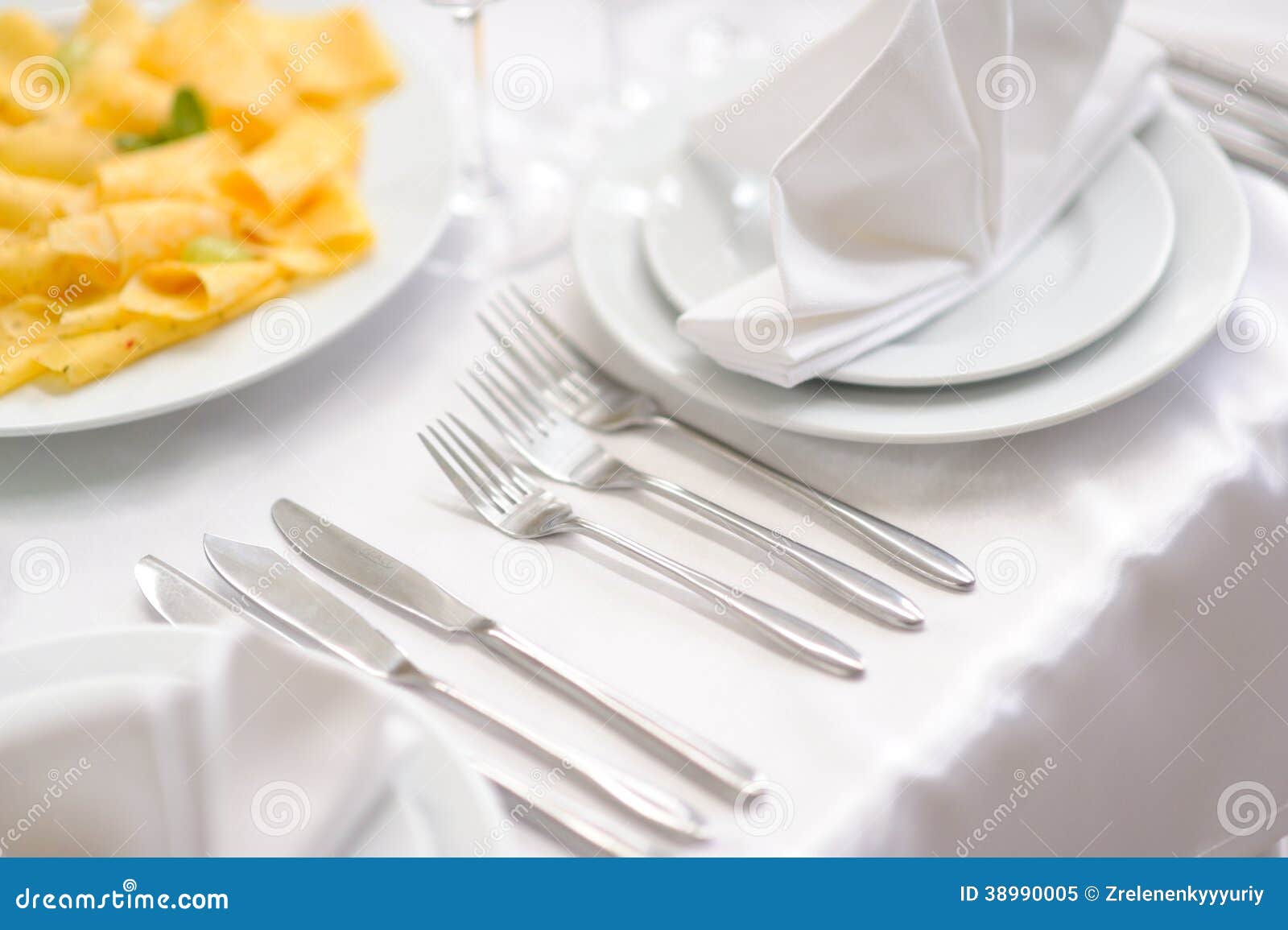 Table Set Service with Silverware and Glass Stock Image - Image of ...