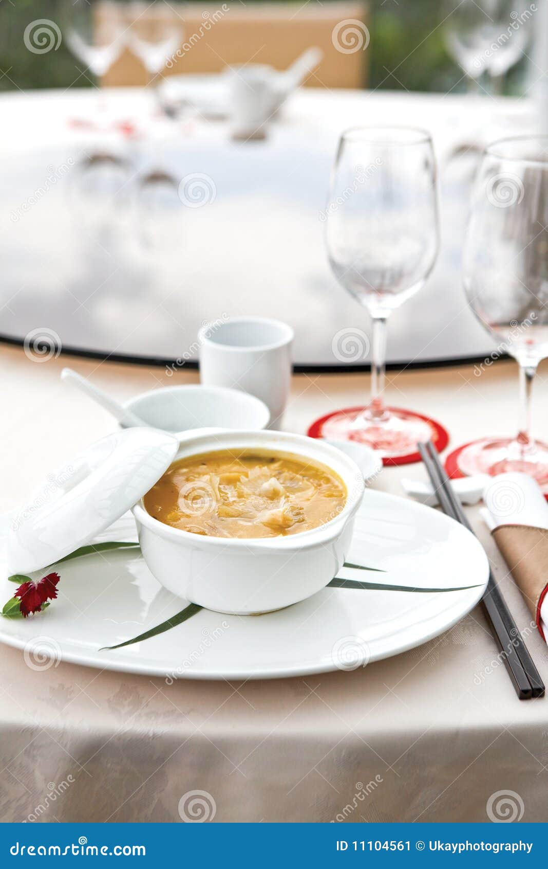 Chinese Wedding Table Setting with Soup Stock Image - Image of glass ...