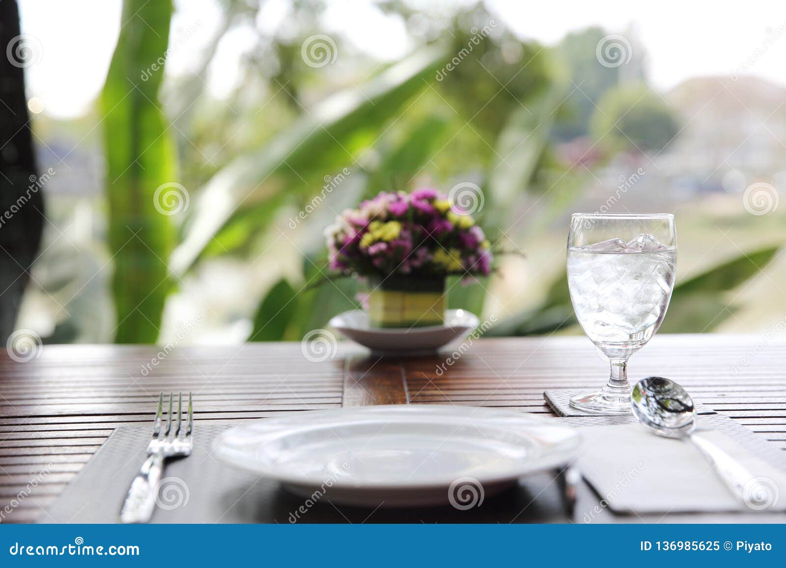 Table set with water stock image. Image of dinnerware - 136985625