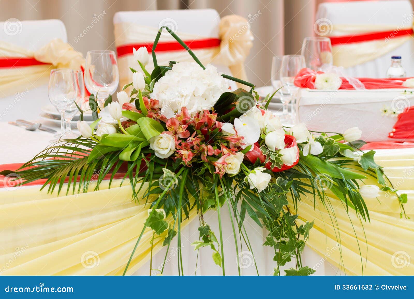 Table Set for Wedding Dinner Decorated with Flowers Stock Photo - Image ...