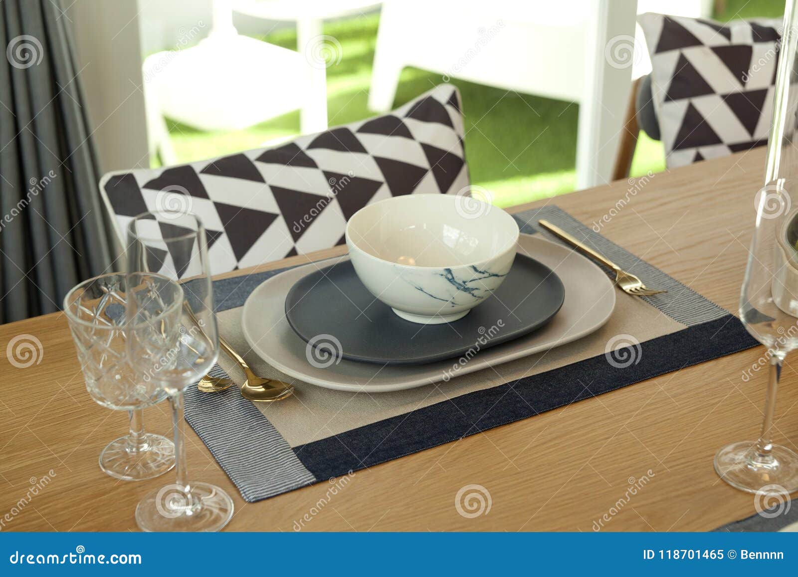 Table Set on Wood Dinning Table at Home Stock Image - Image of design ...