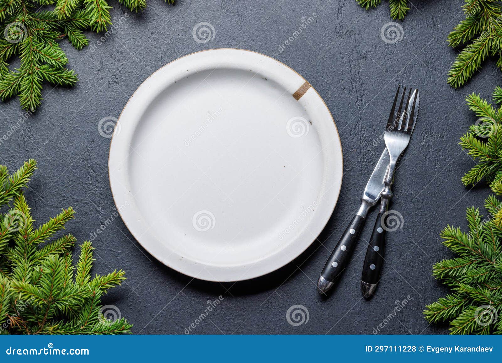 Table Setting from Above with Empty Plate Stock Photo - Image of season ...
