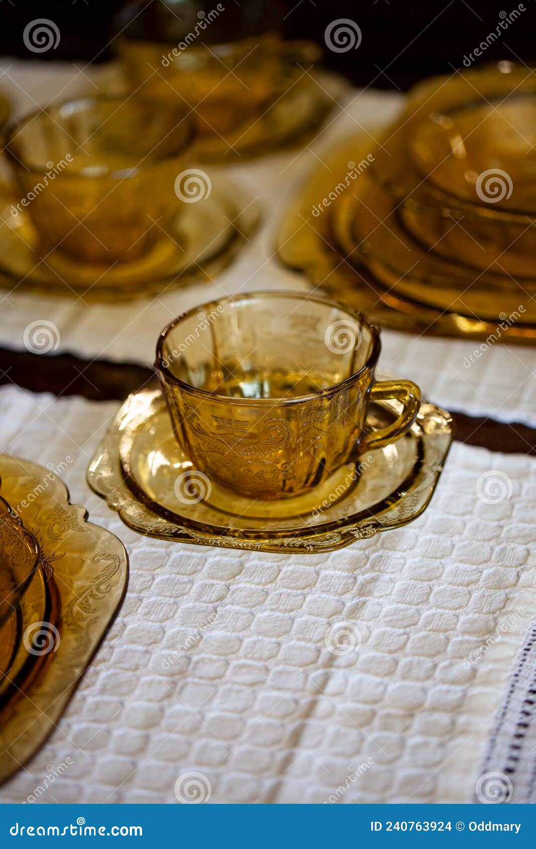 Table Setting with Antique Tea Glass Set with Filigree Pattern. Stock ...