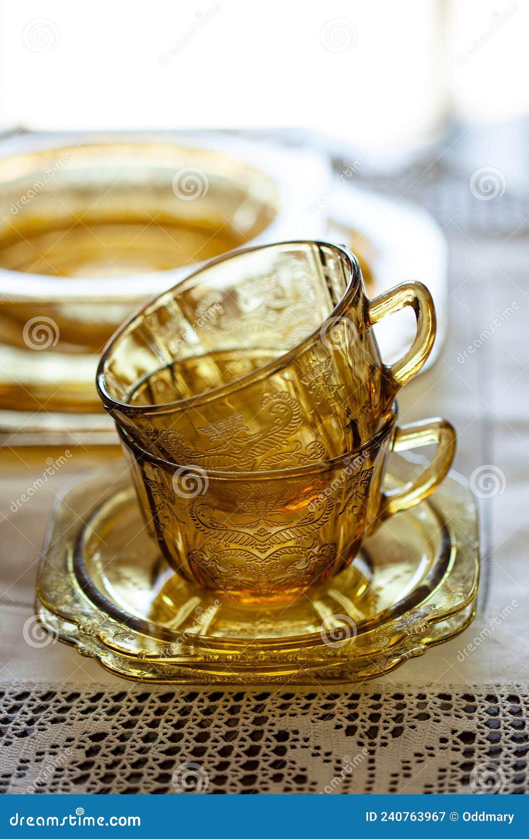 Table Setting with Antique Tea Glass Set with Filigree Pattern. Stock ...