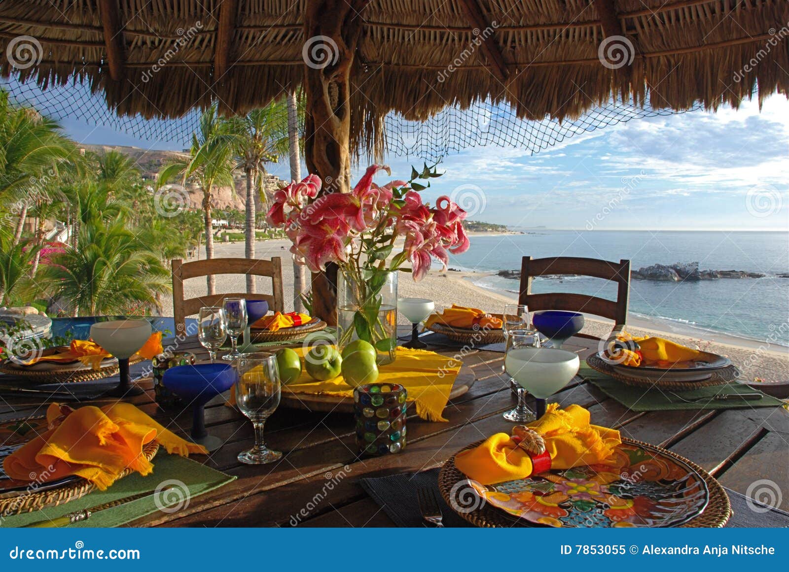 Table setting at the beach stock image. Image of baja - 7853055