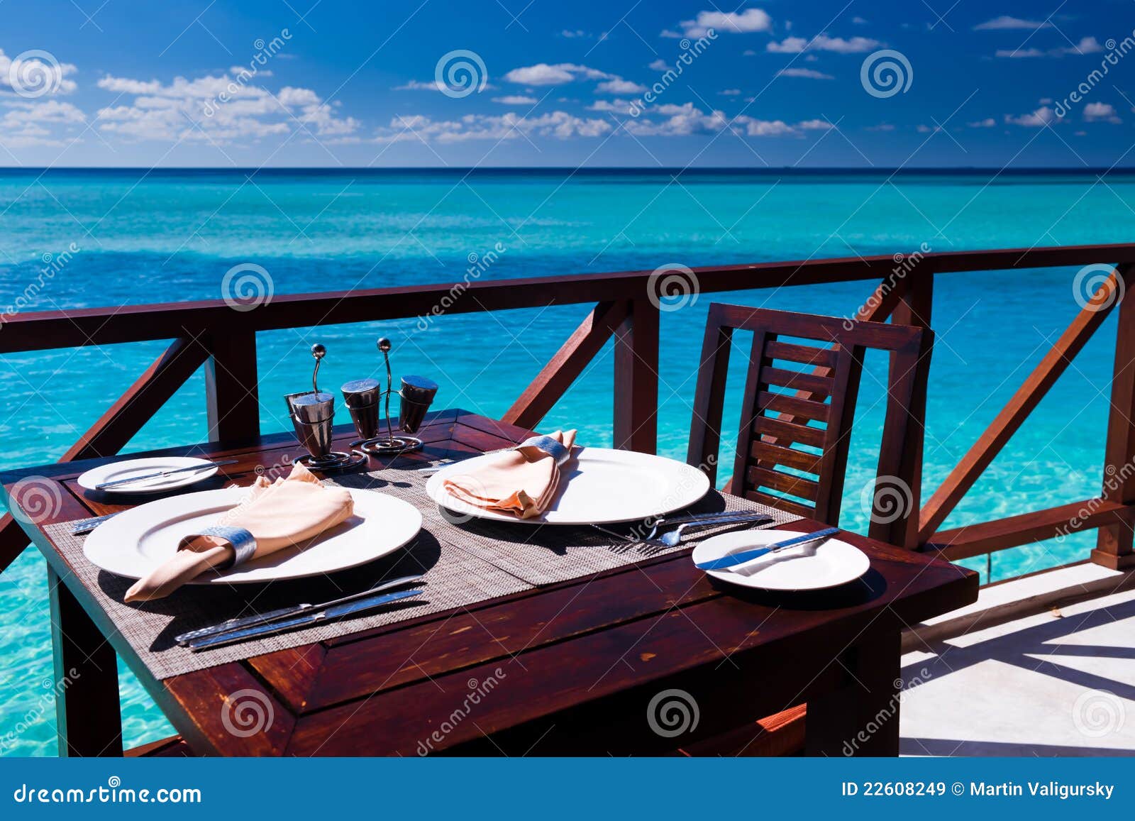 Table Setting at Beach Restaurant Stock Image - Image of napkin, meal ...
