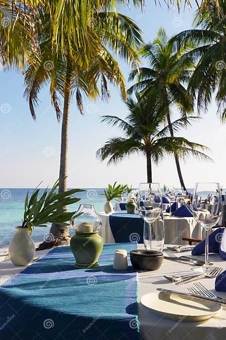 Table Setting at Beach Restaurant Stock Image - Image of banquet, beach ...
