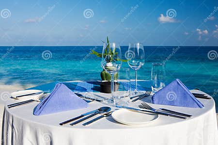 Table Setting at Beach Restaurant Stock Image - Image of breakfast ...