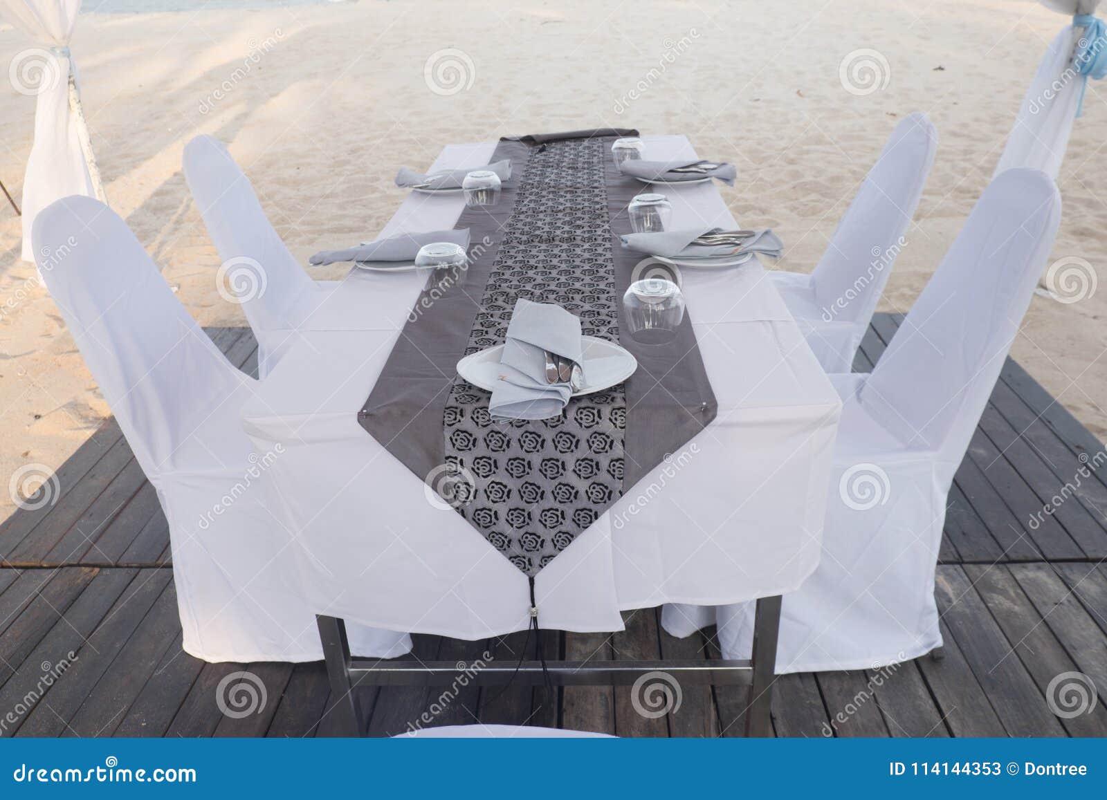 Table Setting Beach Restaurant with Sea View Stock Image - Image of ...