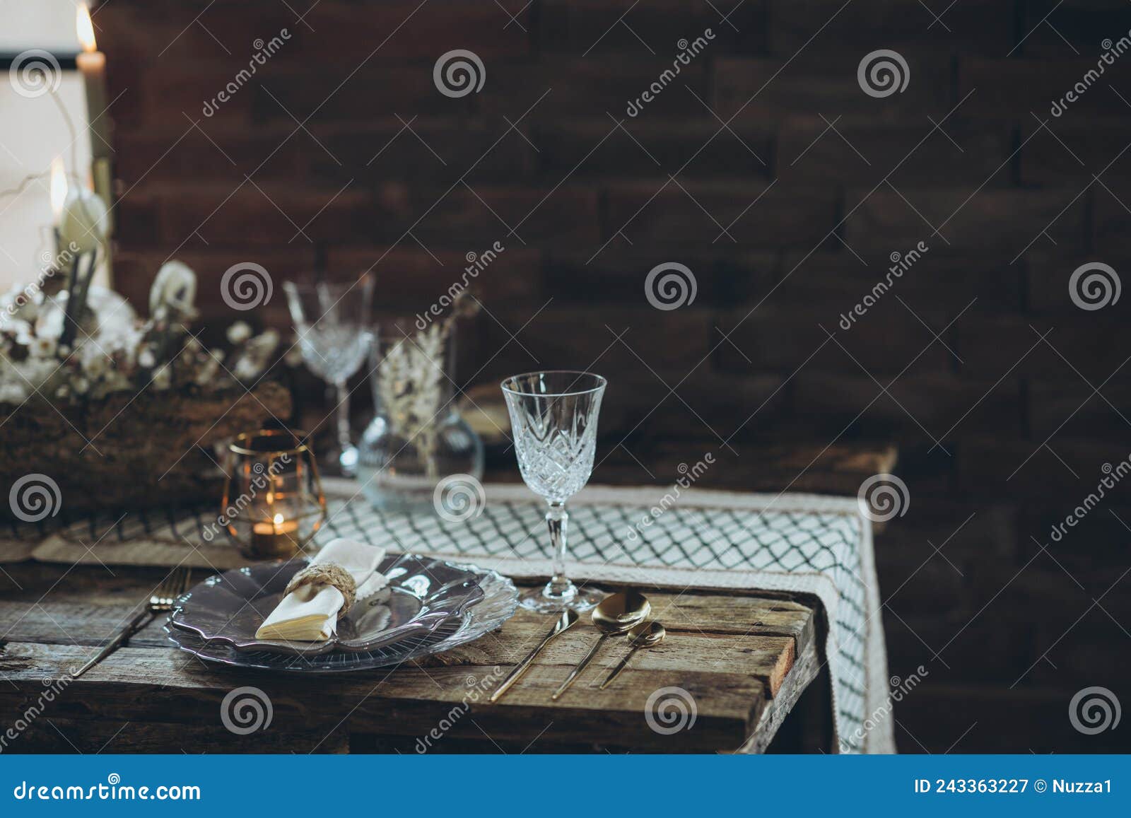 Table Setting. a Beautifully Decorated Table in a Rustic Style Stock ...