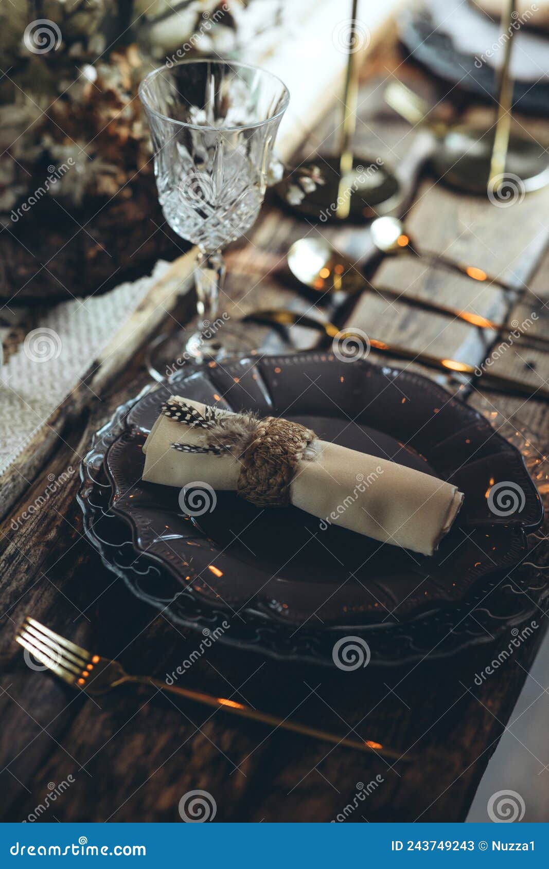 Table Setting. a Beautifully Decorated Table in a Rustic Style Stock ...