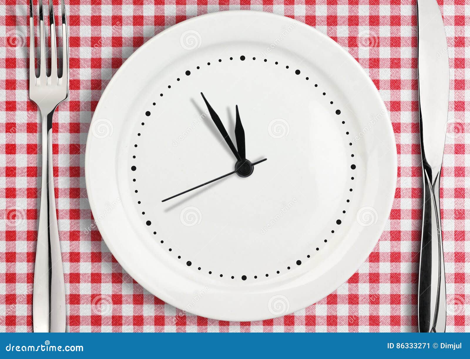 Table Setting with Blank Clock on Plate, Time Concept Stock Image ...