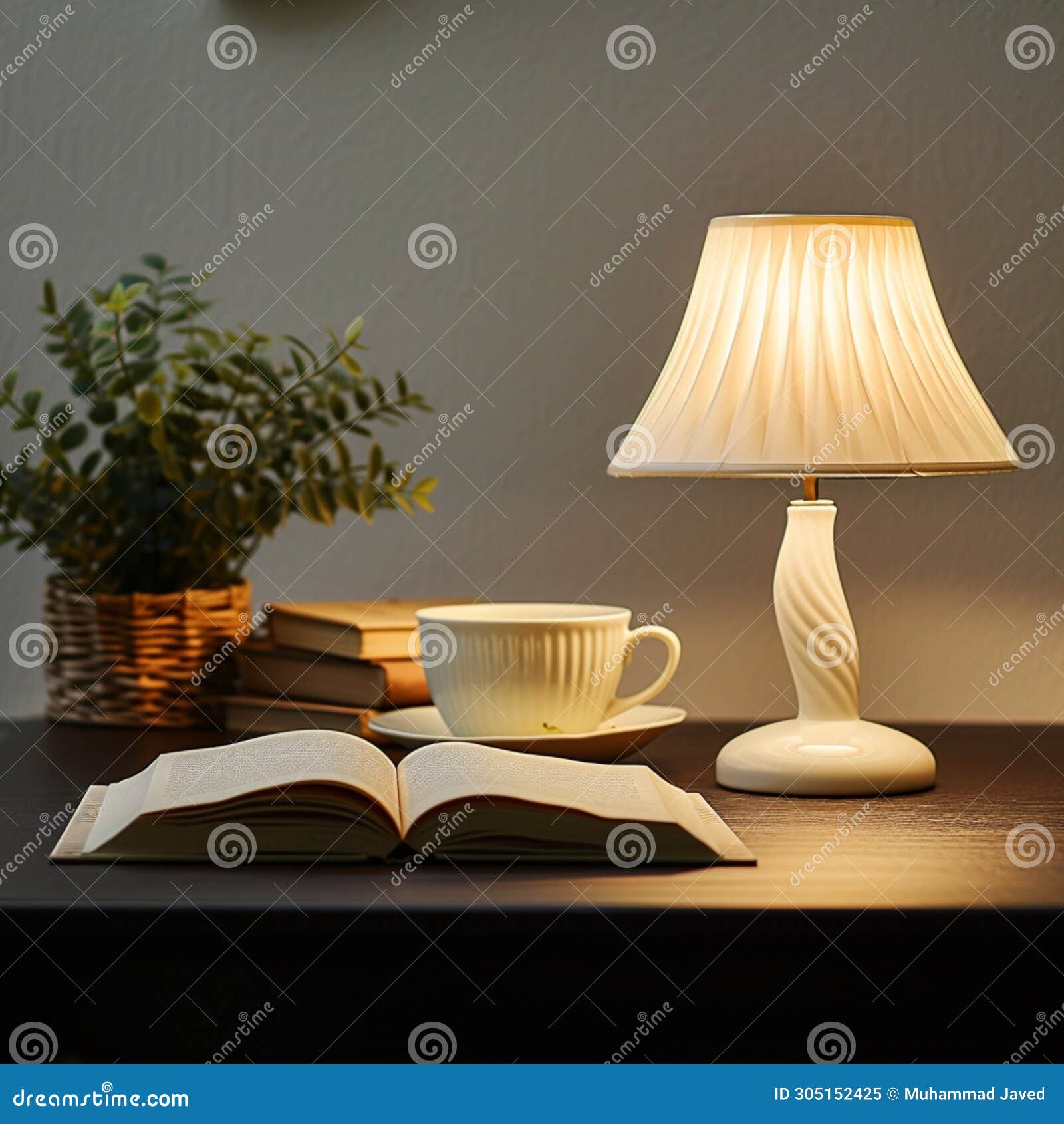 Table Setting Book and Lamp Create a Cozy Reading Corner Stock ...