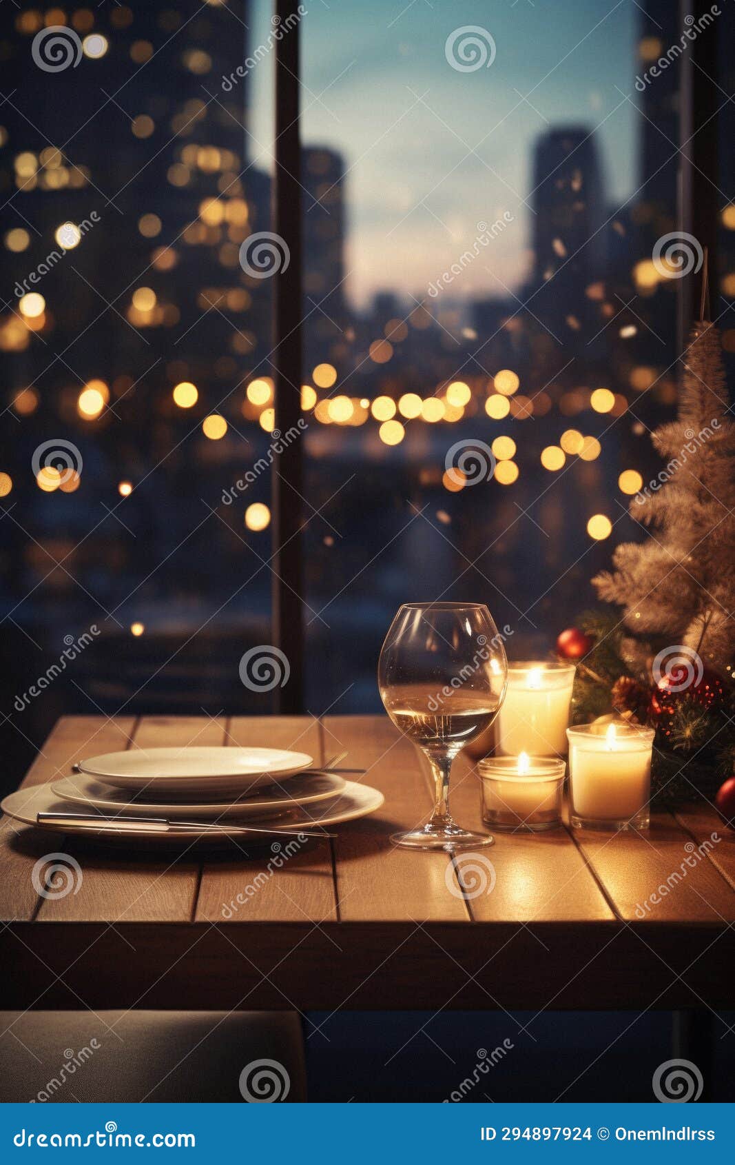 Table Setting for Christmas Dinner in Restaurant with Window View and ...