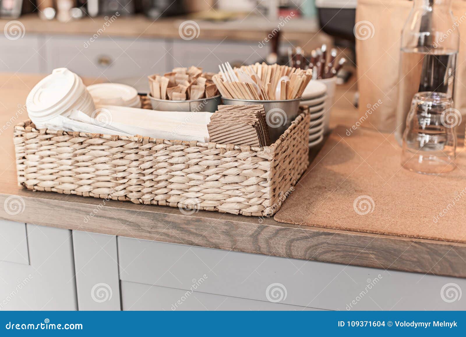 A Table Setting for Coffee on the Counter at a Coffee House Stock Photo ...